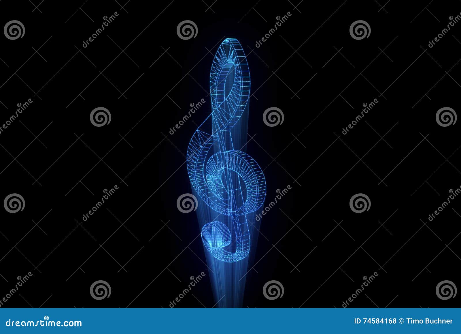 3D Music Note in Wireframe Hologram Style. Nice 3D Rendering Stock ...
