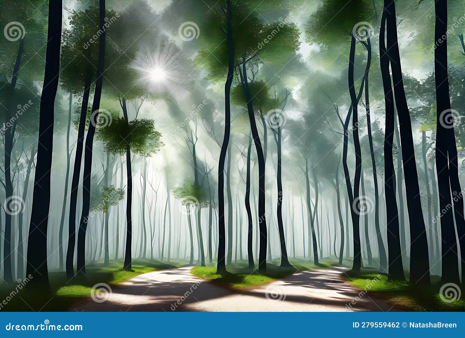 3D Mystical Forest Footpath with Shadows Stock Illustration ...