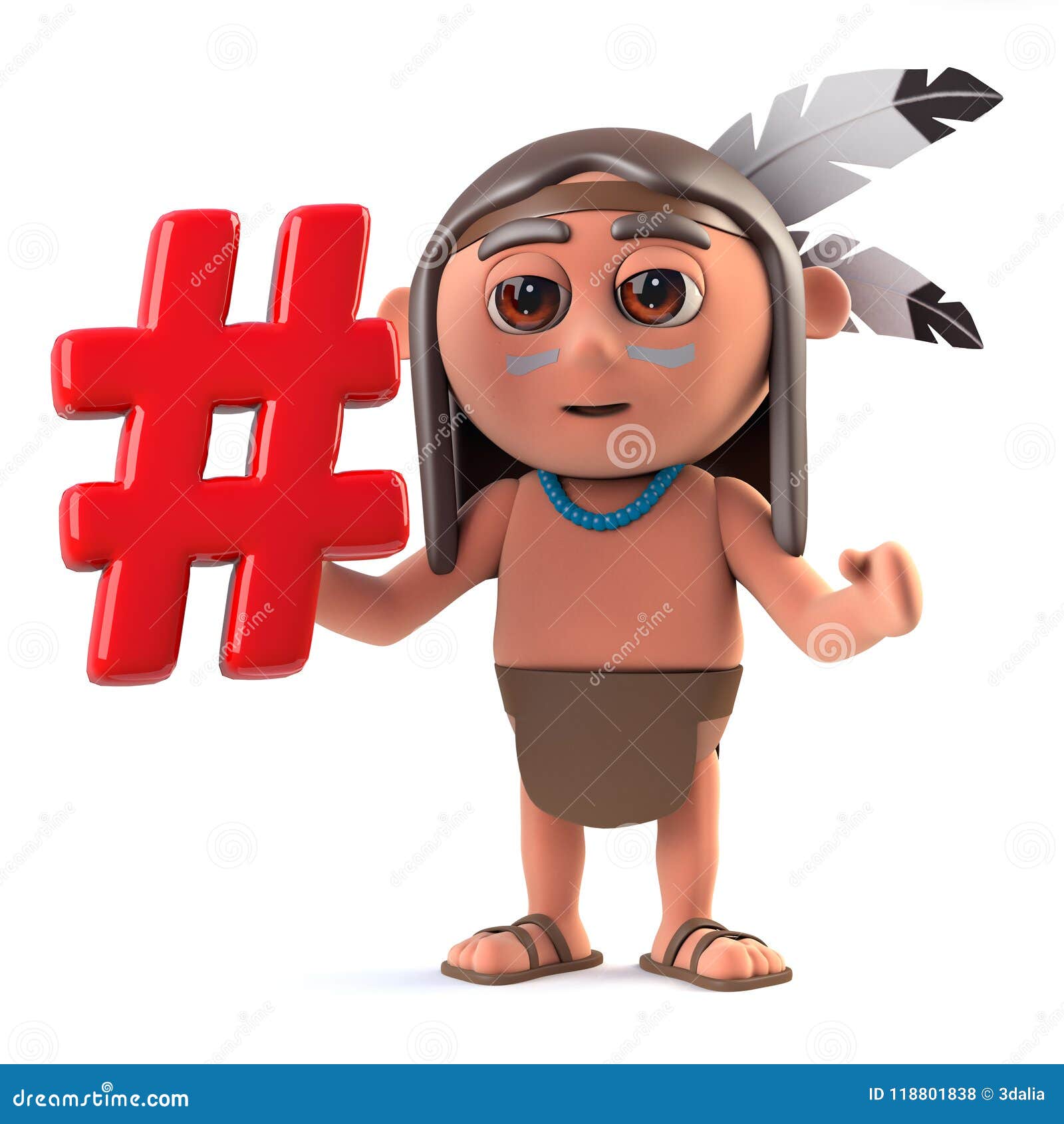 3d Native American Indian Character Has a Hashtag Symbol Stock ...