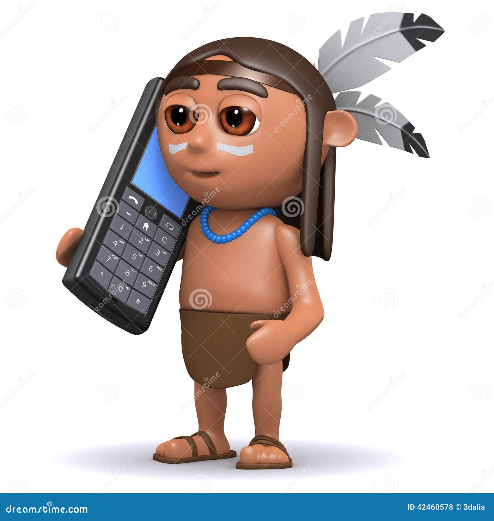 3d Native American Indian Chats on Cellphone Stock Illustration ...