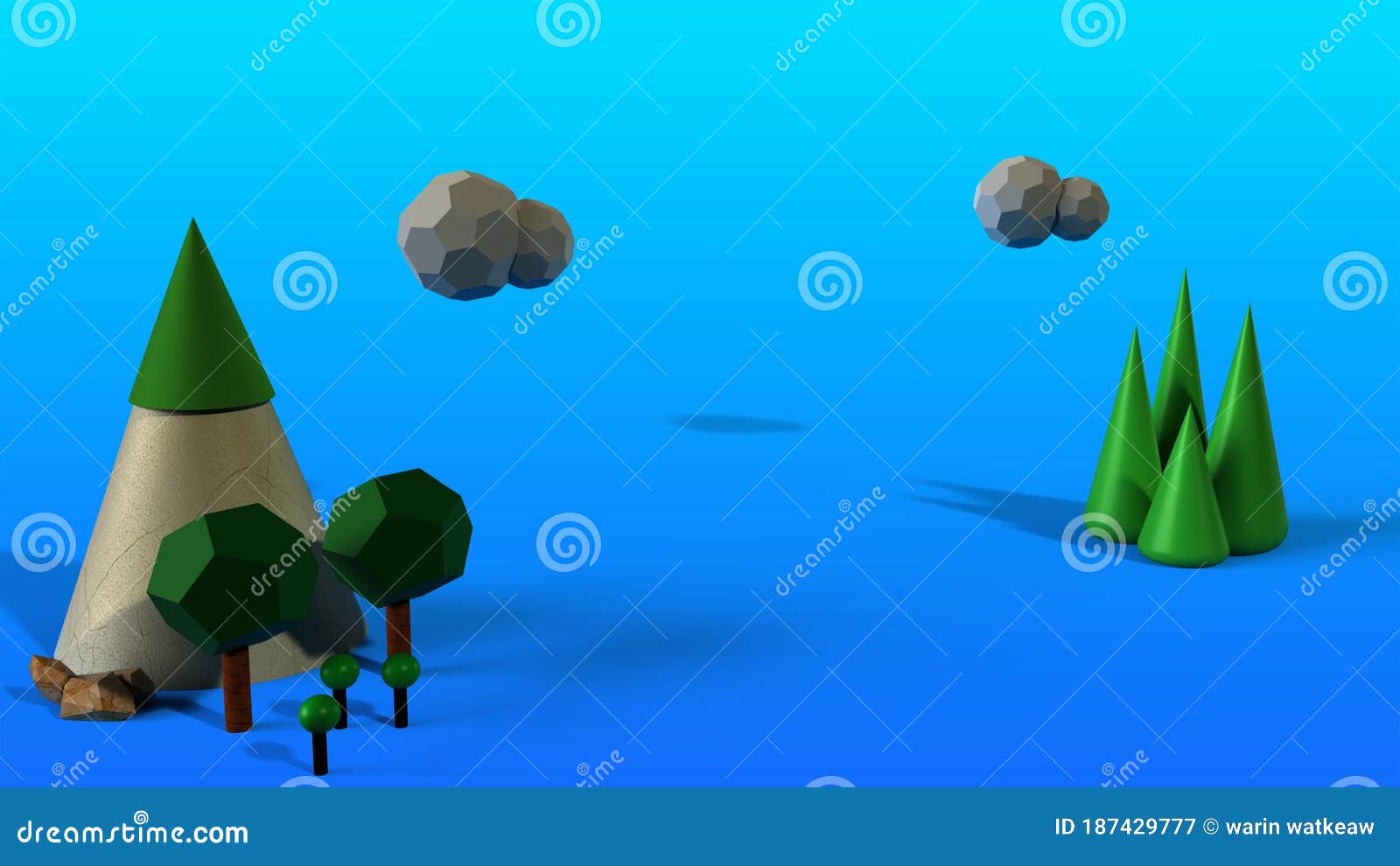 3D Natural Images Created with Simple Basic Shapes with Trees ...