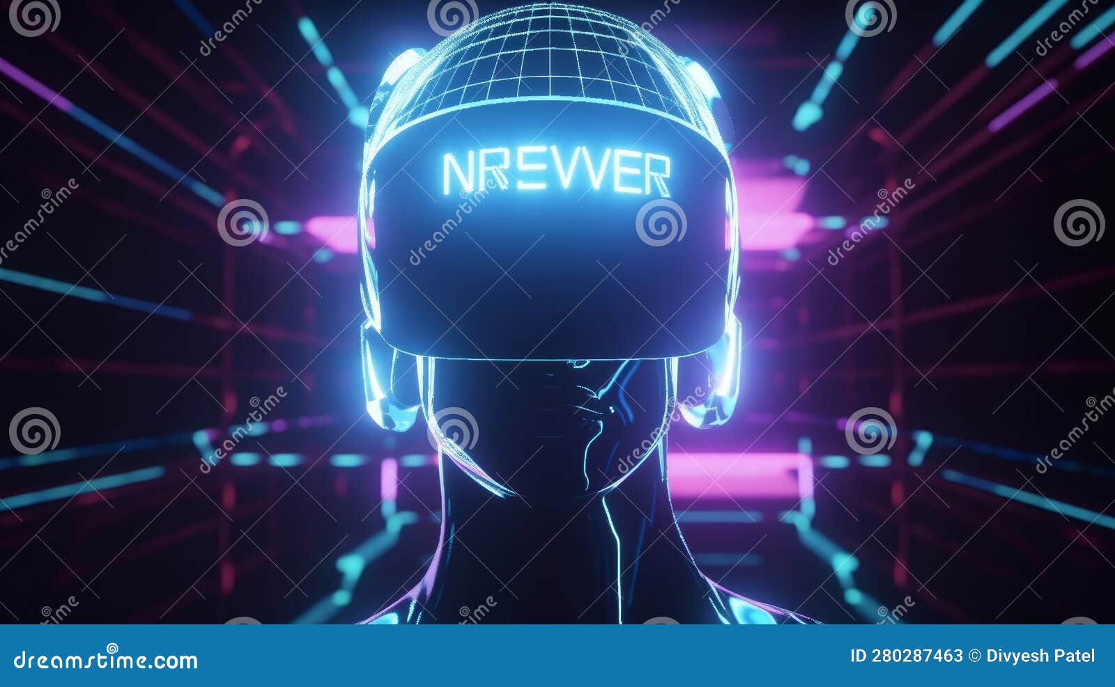 3d Neon Animation. Human Head with Virtual Reality Device. Metaverse ...