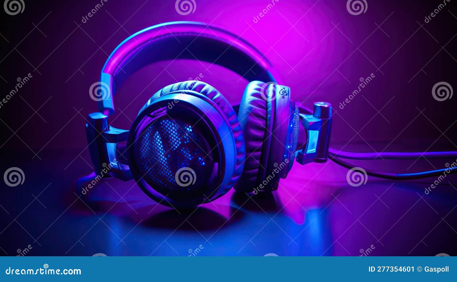 3D Neon Blue Head Phones in Purple Rays Background. AI Generative Stock ...