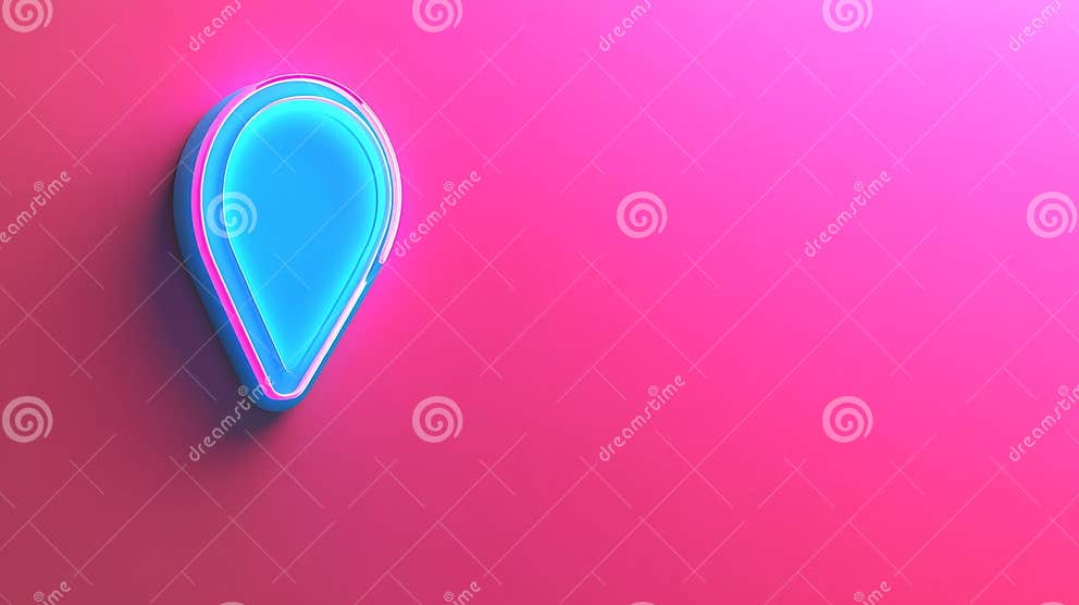 3D Neon Blue Navigation Pin, Placed on a Bright Pink Backgroun Stock ...