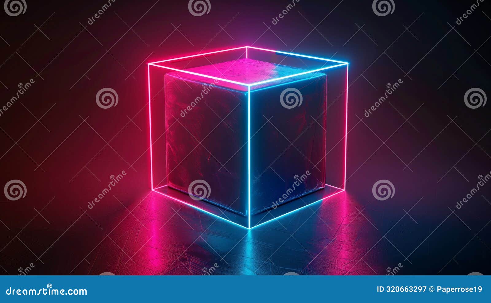 3d Neon Edge Glowing Cube Isolated on Dark Background Stock Image ...