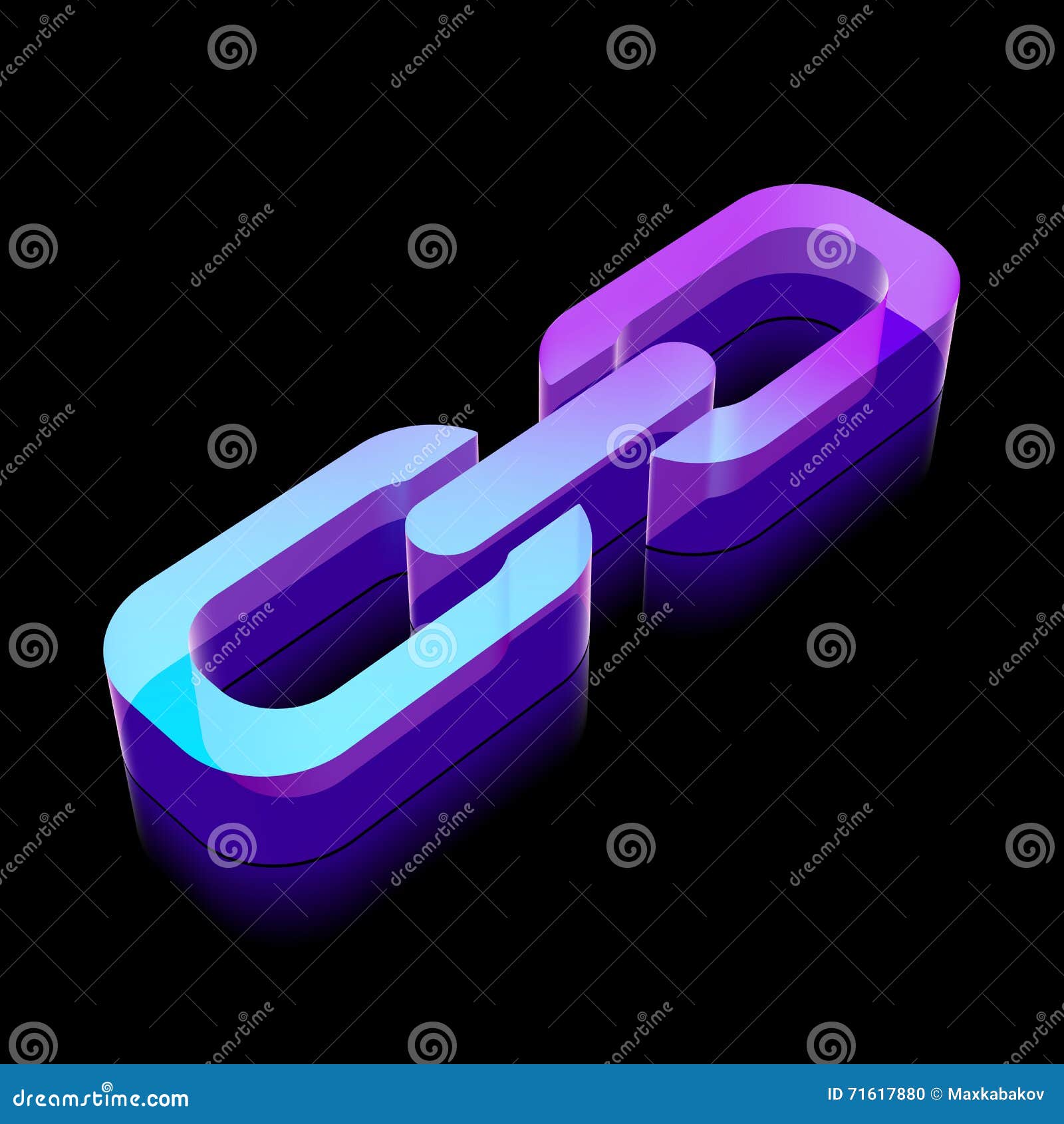 3d Neon Glowing Link Icon Made of Glass, Illustration. Stock ...