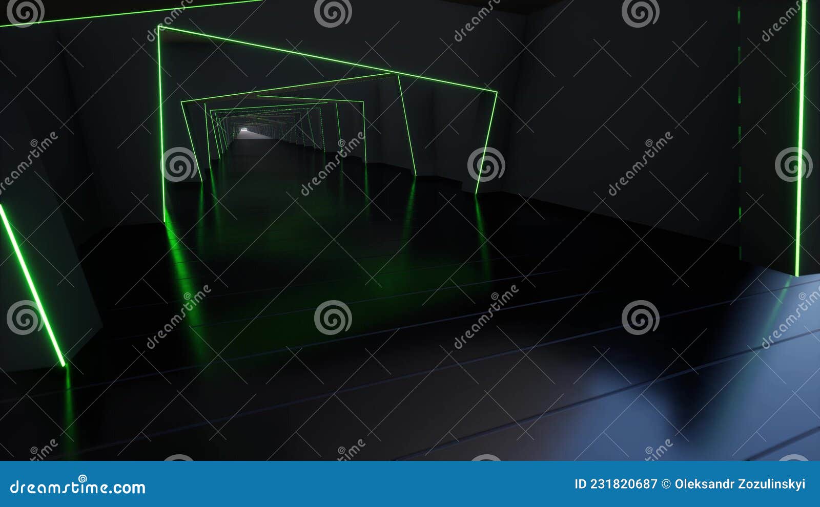 3d Neon Led Tunnel Dark Corridor Futuristic Building Stock Illustration ...