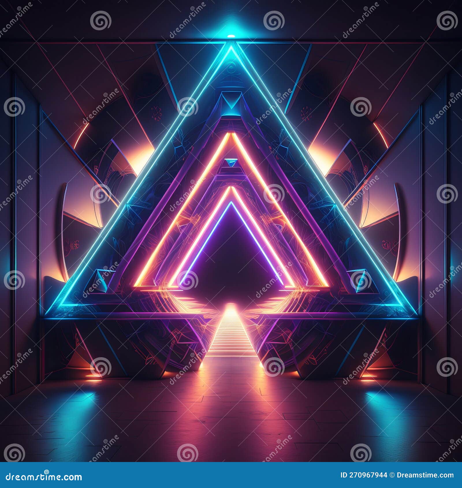 3d , Neon Light Triangle, Virtual Reality, Triangular Esoteric Portal ...