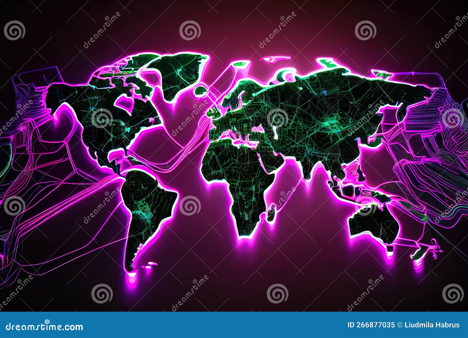 3d Neon Map of the World. Generative AI Stock Illustration ...