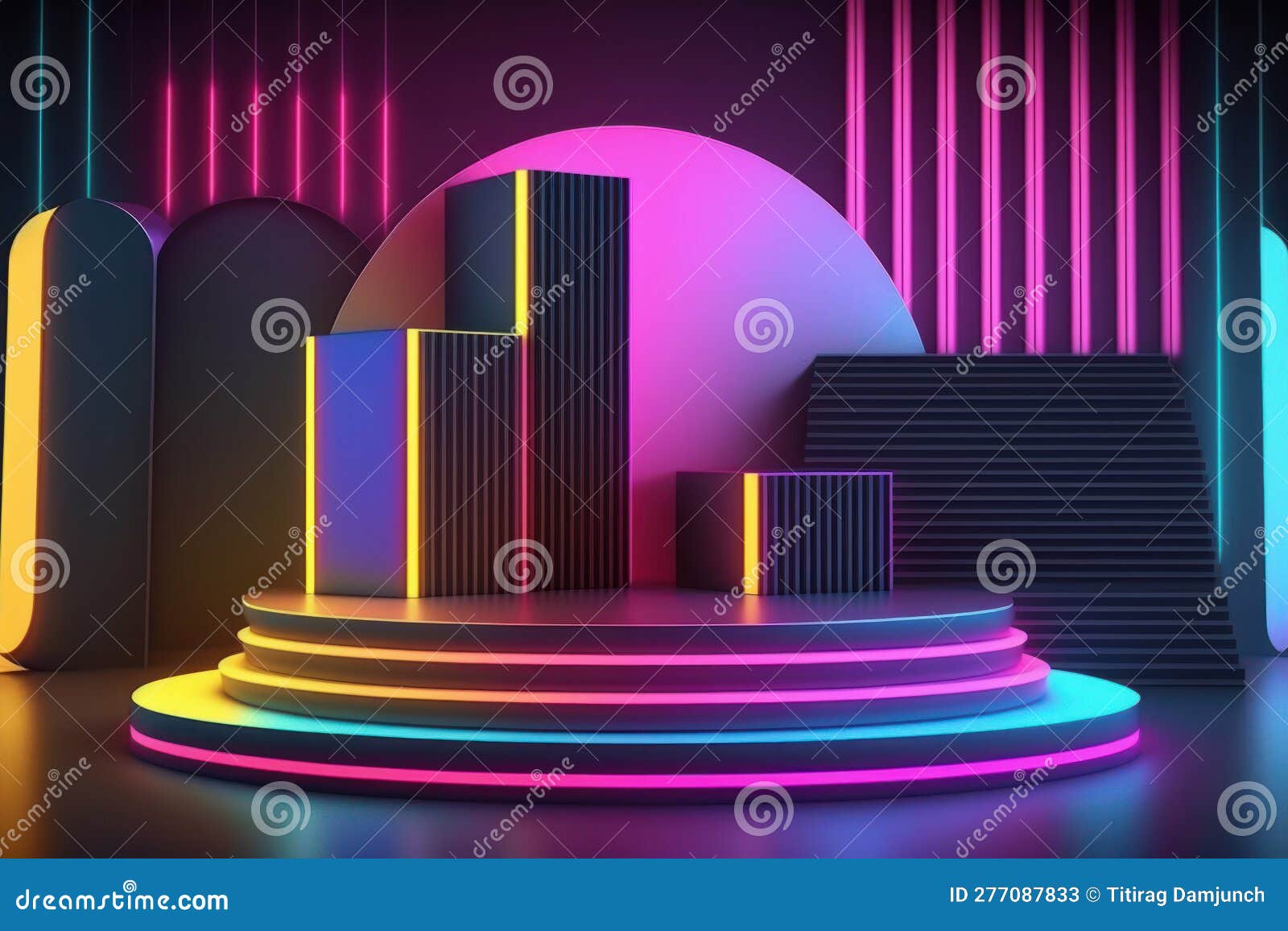 3d Neon Podium Background. Copy Space Product Presentation. Generative ...