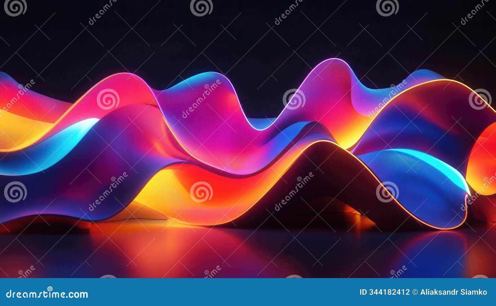 3D Neon Wavy Holographic Abstract Shapes Render Stock Illustration ...