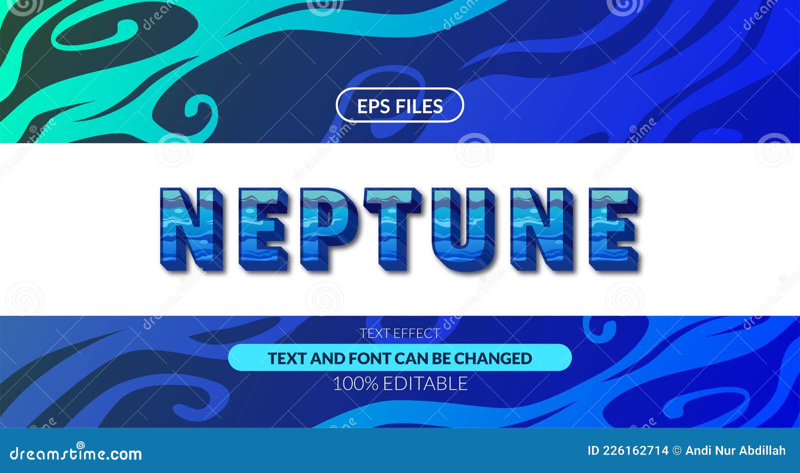 3d Neptune Wave Fluid Water Editable Text Effect. Eps Vector File Stock ...