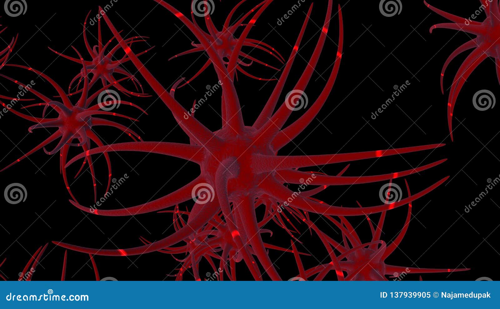 3D Neuron Cells Network Structure Background. 3D Rendering Stock ...