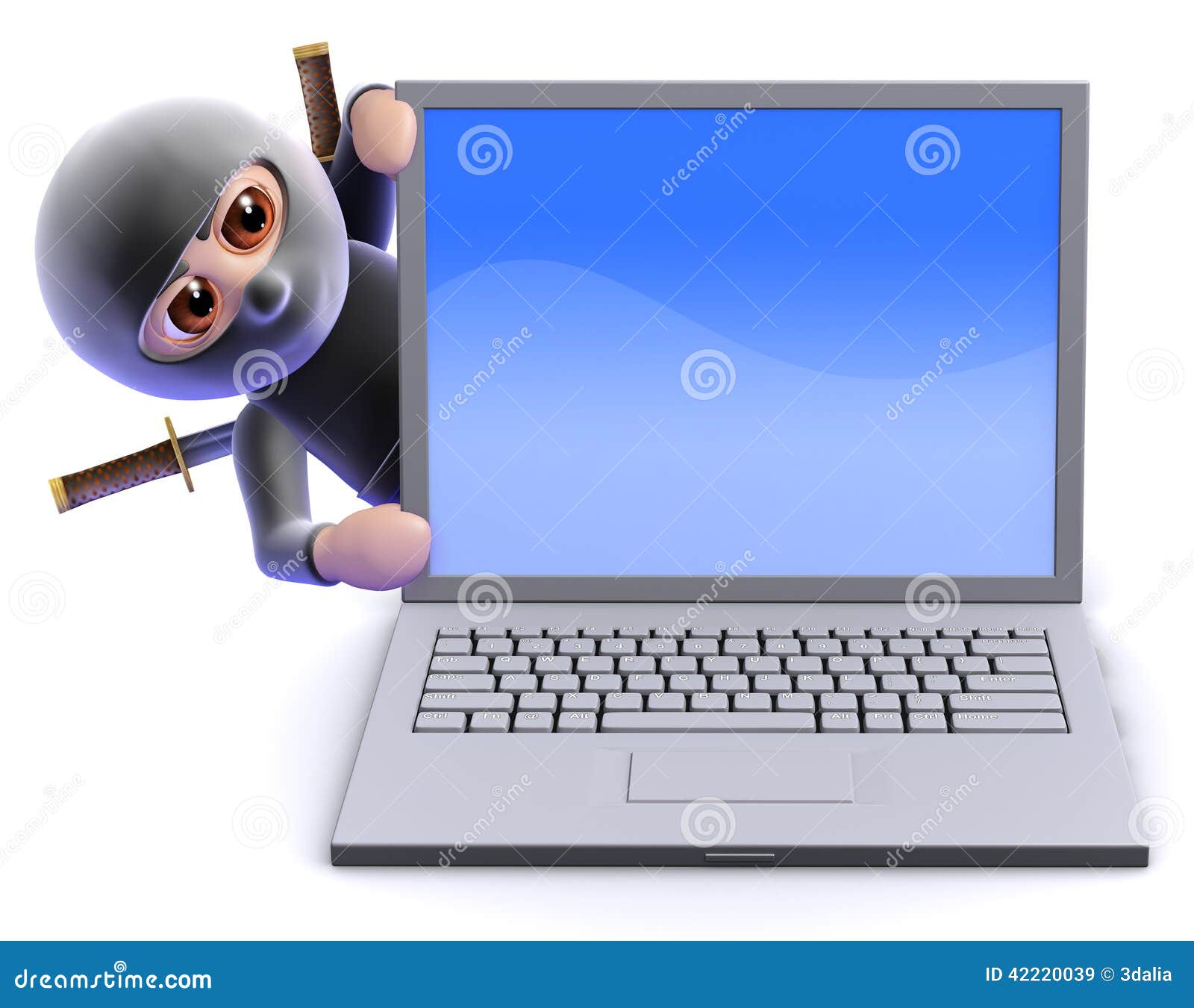 3d Ninja Assassin Behind Laptop Pc Stock Illustration - Illustration of ...