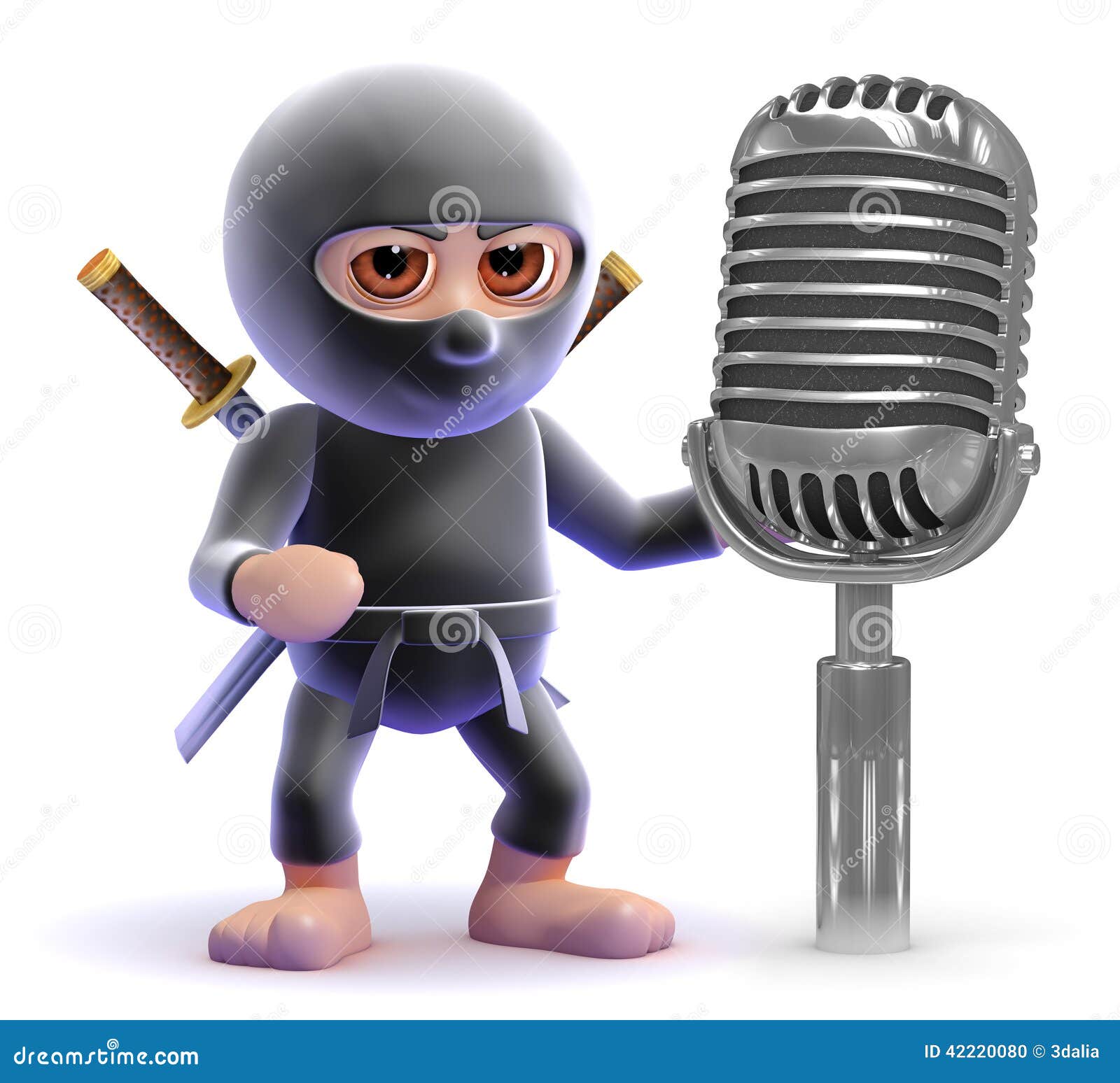 3d Ninja Assassin with Retro Radio Microphone Stock Illustration ...