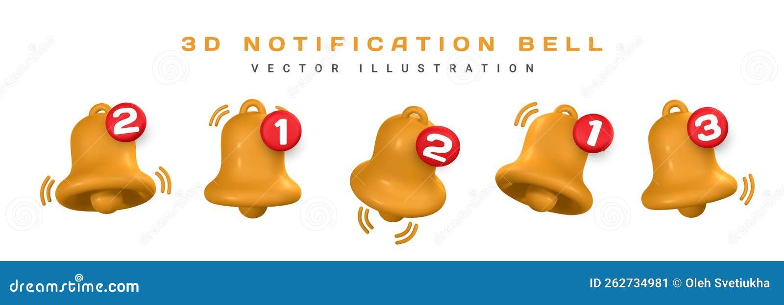 3d Notification Bell. Cute Realistic Yellow Ringing Bell Stock Vector ...