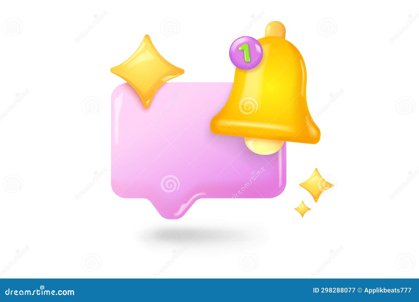 3d Notification Bell Icon. 3d Render Yellow Ringing Bell Stock Vector ...