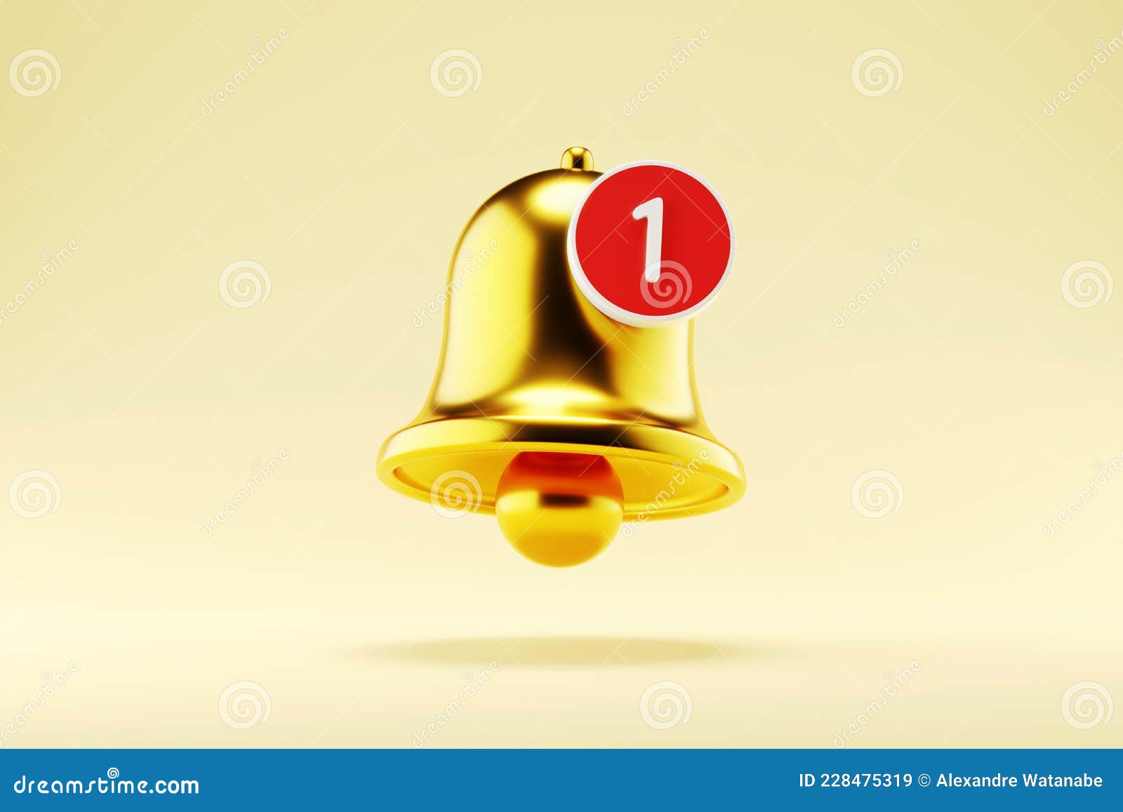 3D Notification Bell and Number Sign Alert Isolated on Light Yellow ...