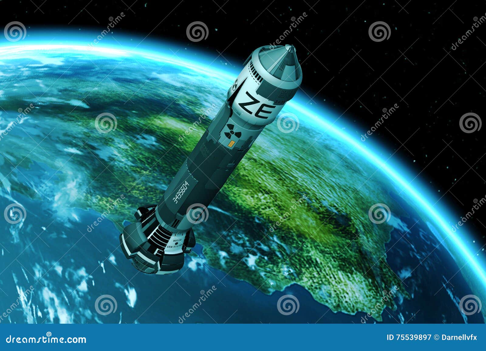 3D Nuclear Rocket Launch stock illustration. Illustration of progress ...