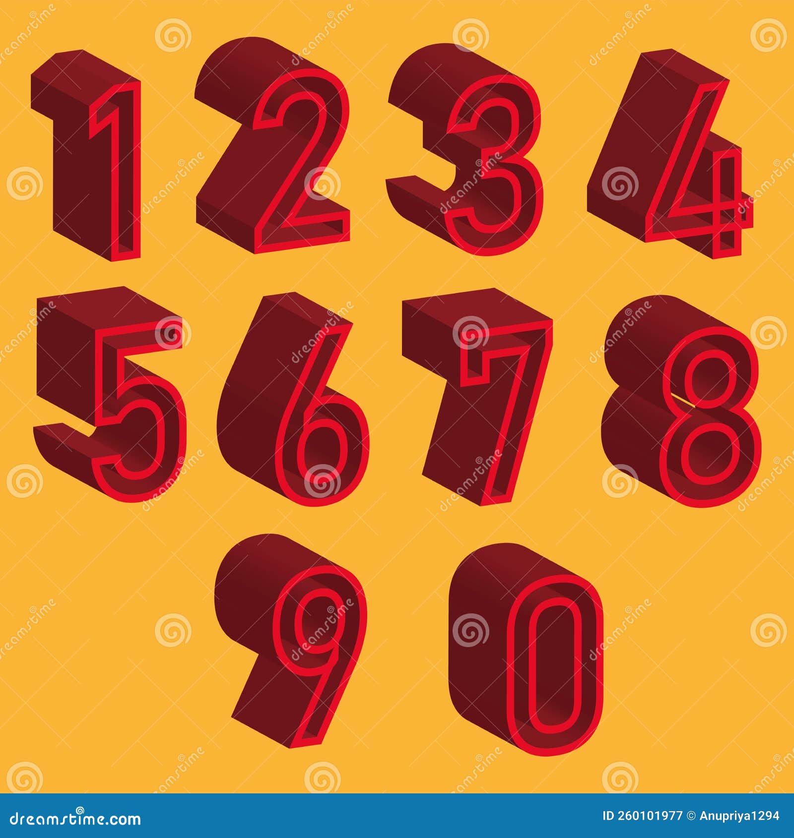 Number Collection Wooden Alphabet Blocks Font Rotated. 3D Stock ...