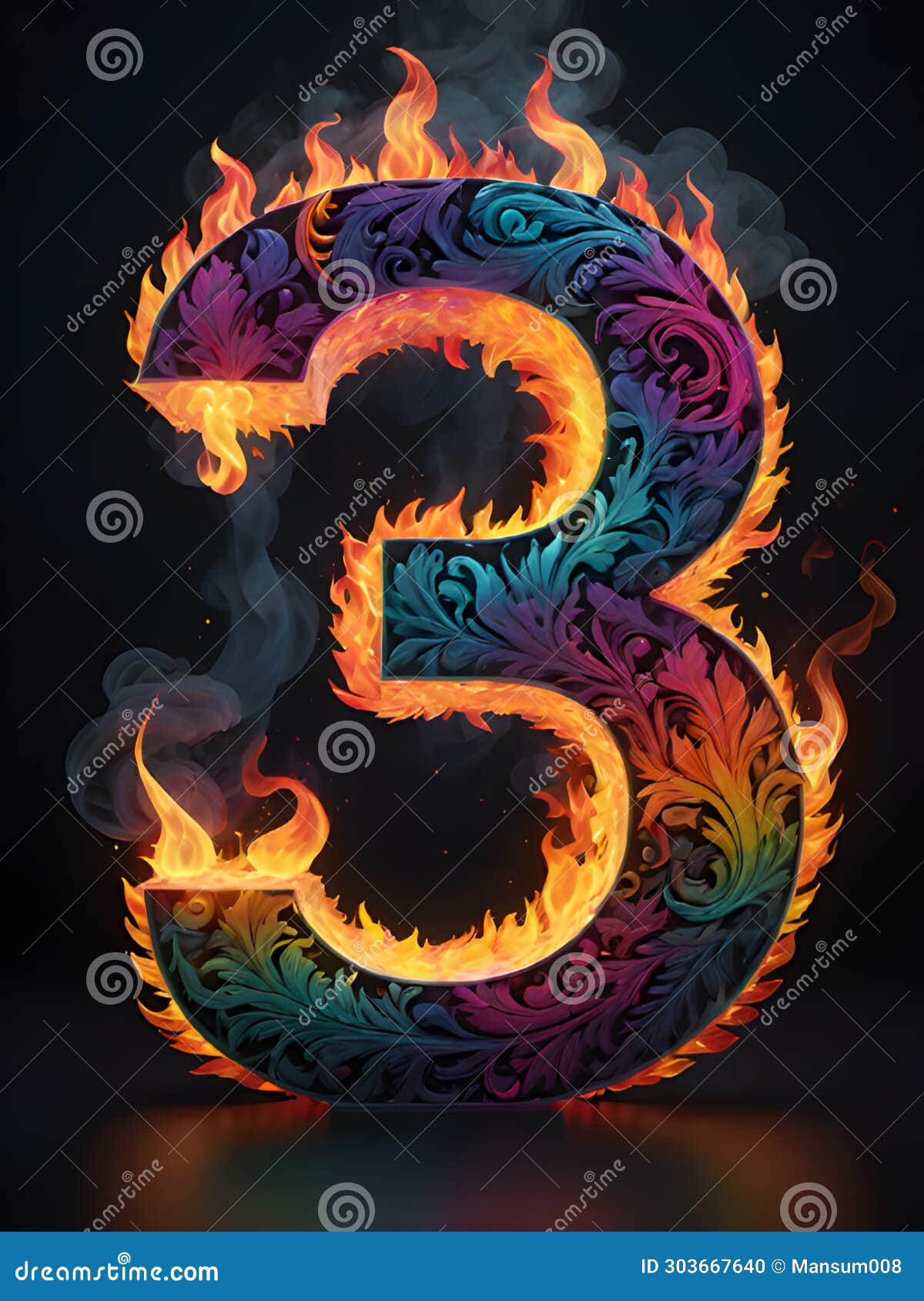 3d Number 3 with Fire . Abstract Number 3d Illustration Stock ...