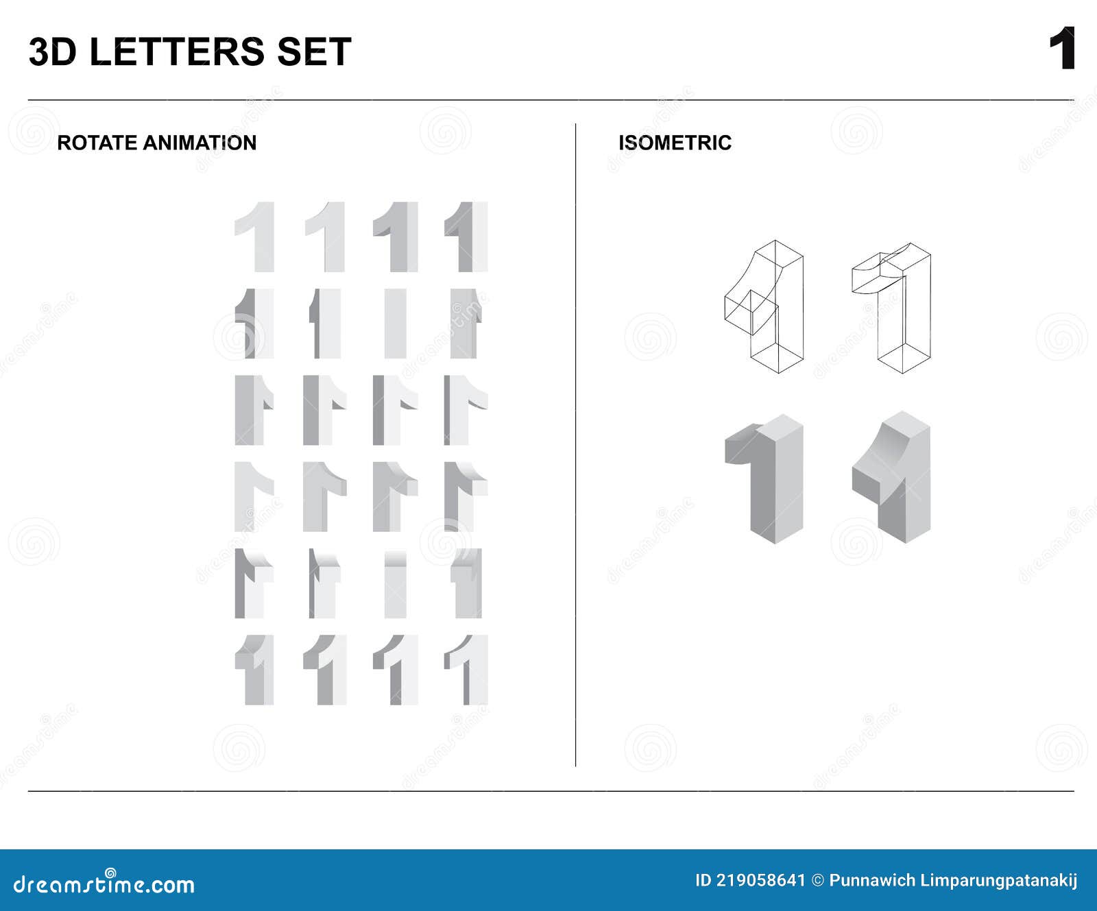 3d 1 Number Letters Set Animate Isometric Wireframe Vector Stock Vector ...