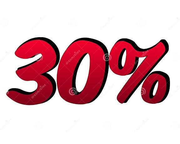 3D Number 30 Percent Gradient Red Color on White Background Stock ...