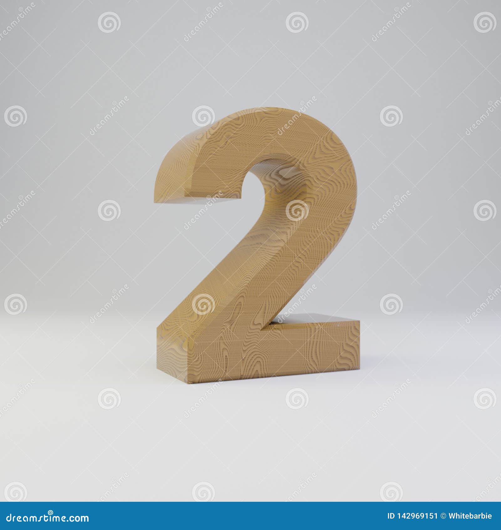 3D Number 2. Wooden Font Isolated on White Background Stock ...