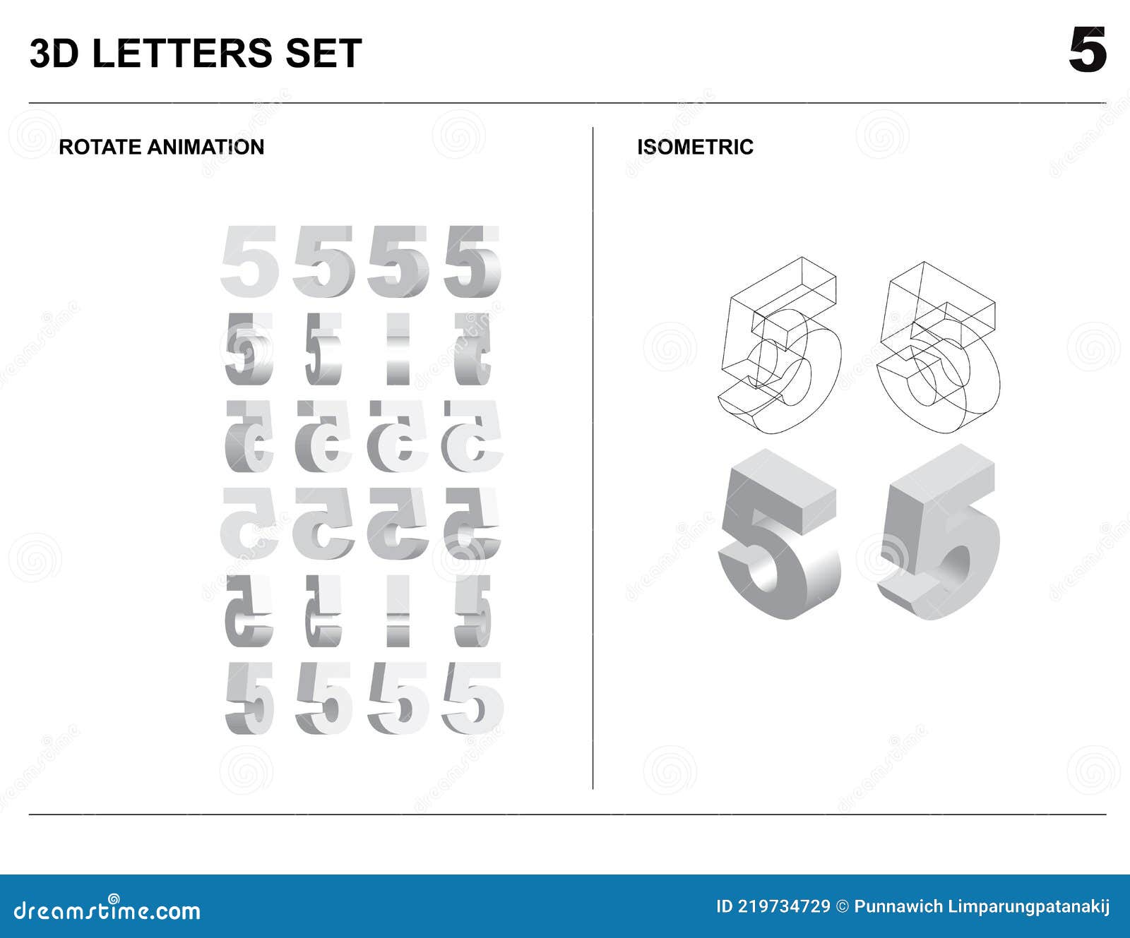 3d 5 Number Letters Set Animate Isometric Wireframe Vector Stock Vector ...