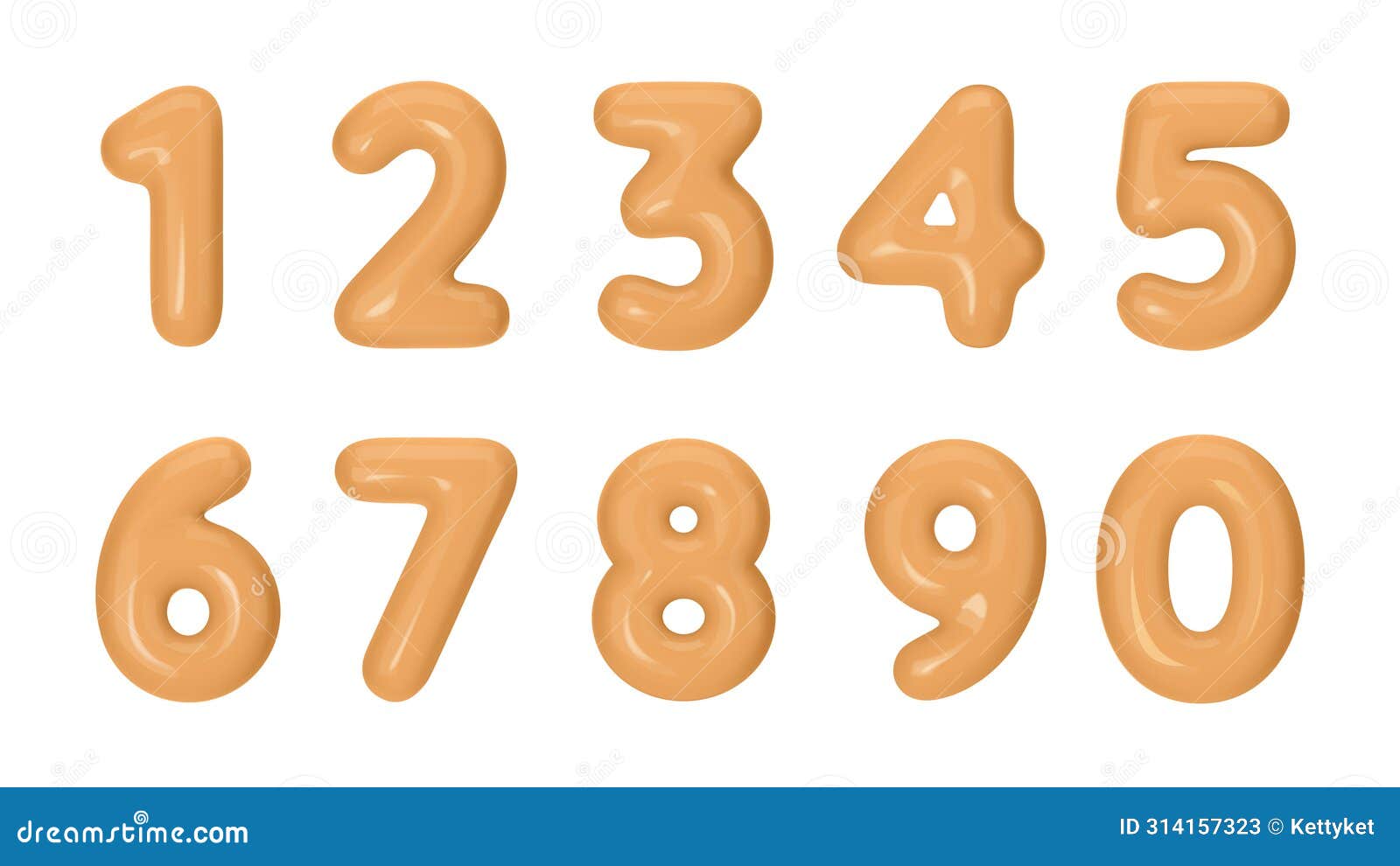 3D Numbers Plastic Beige from 0 To 9. Vector Illustration Stock Vector ...