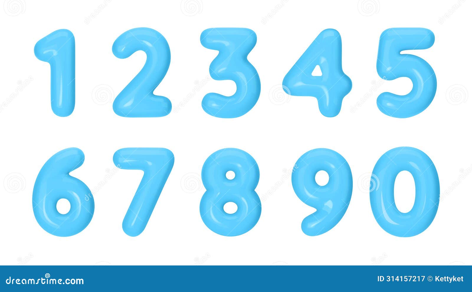 3D Numbers Plastic Blue from 0 To 9. Vector Illustration Stock ...