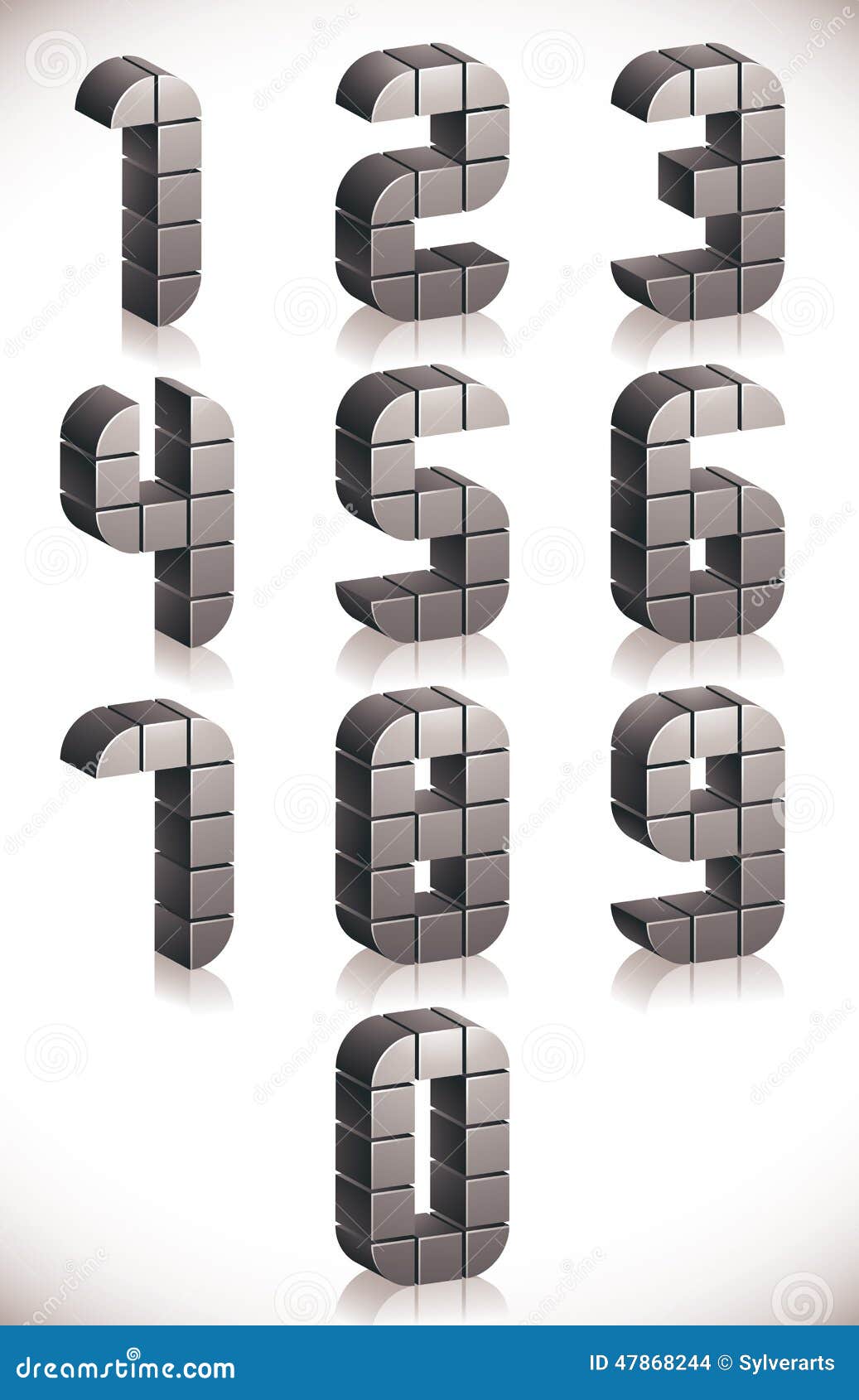 3d Numbers Set Made in Digital Style. Stock Vector - Illustration of ...