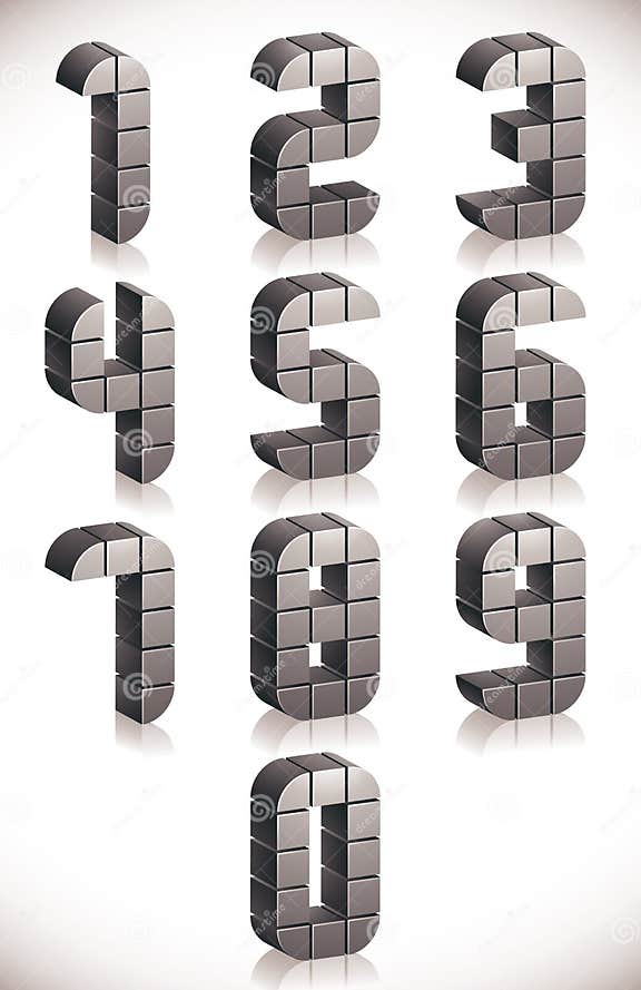 3d Numbers Set Made in Digital Style. Stock Vector - Illustration of ...
