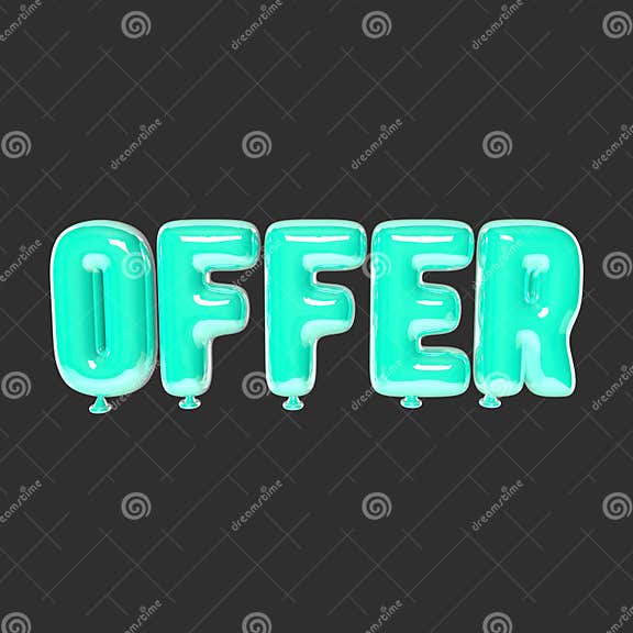 3D Object, Blue Balloon Labelled "offer" on a Dark Background Stock ...