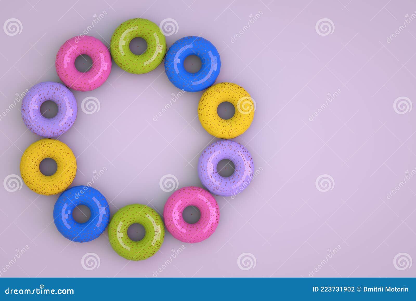 3D Objects Made of Colorful Donuts on an Isolated Pink Background ...