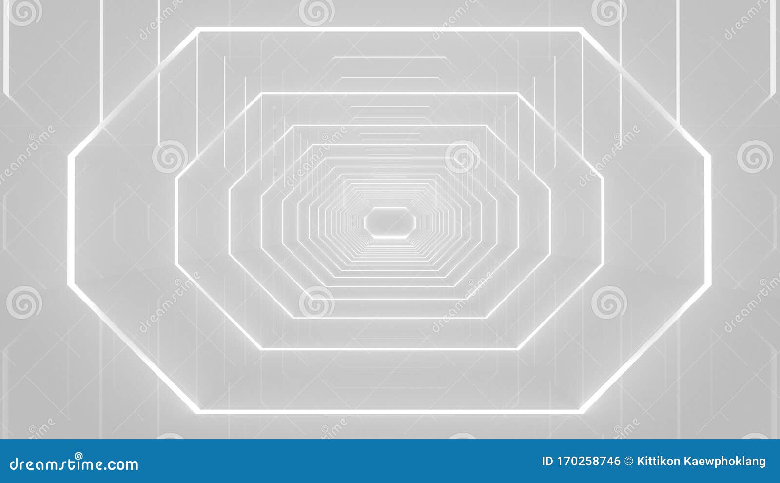 3d Octagon Space. Light with White Line. Illustration 3d Rendering ...