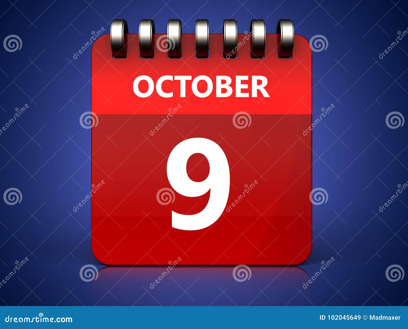3d 9 october calendar stock illustration. Illustration of paper - 102045649