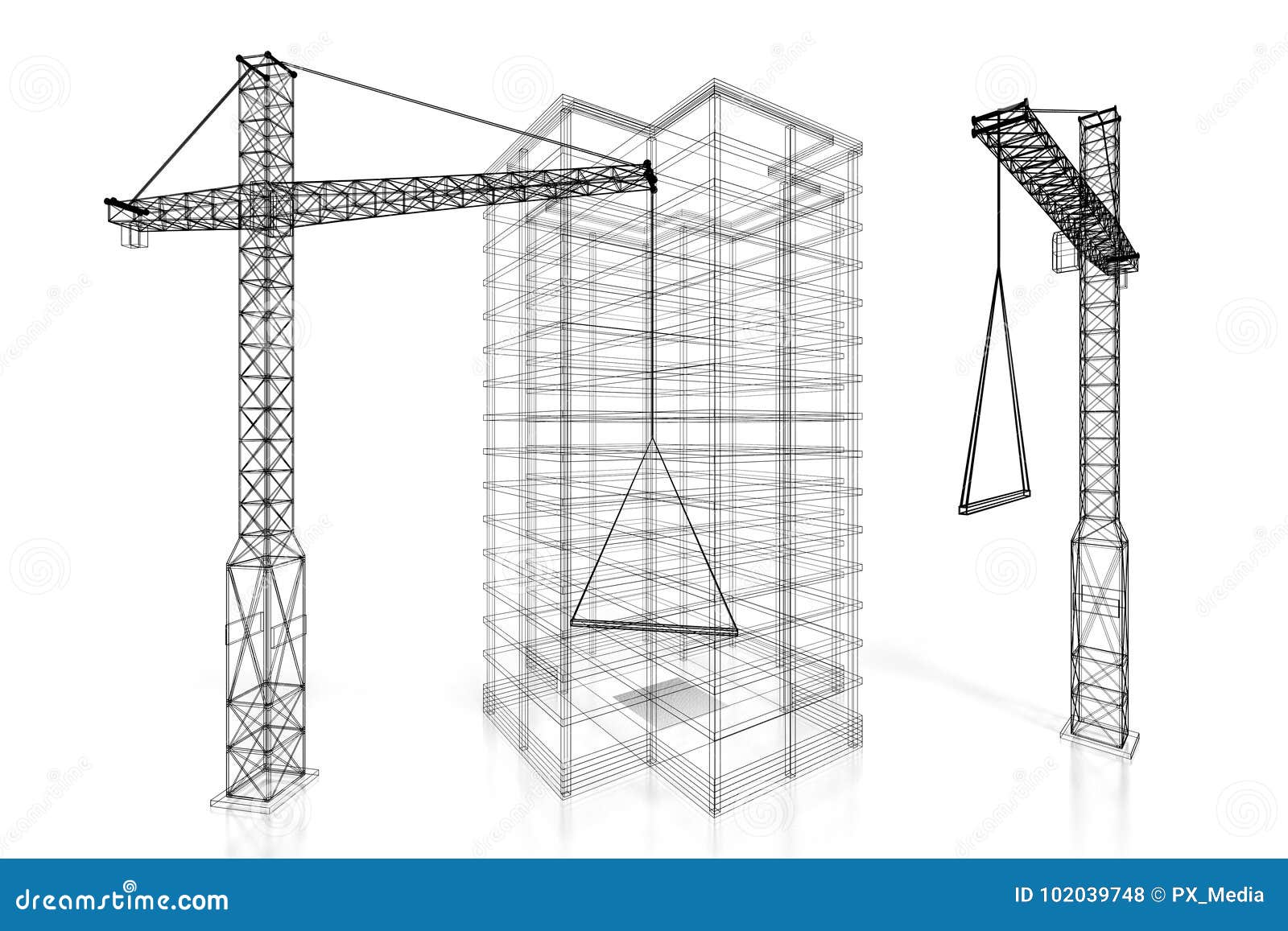 3D Construction Site, Office Building - Wireframe Stock Illustration ...