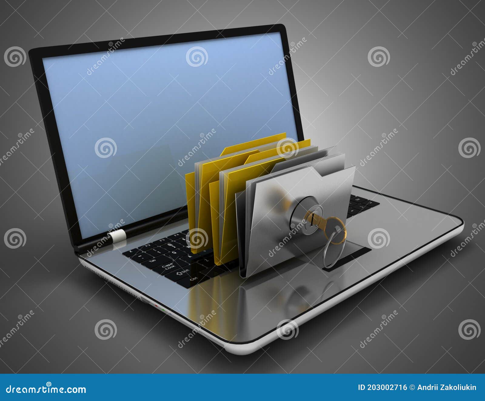 3d Office Folder and Key on Laptop. Illustration Stock Illustration ...