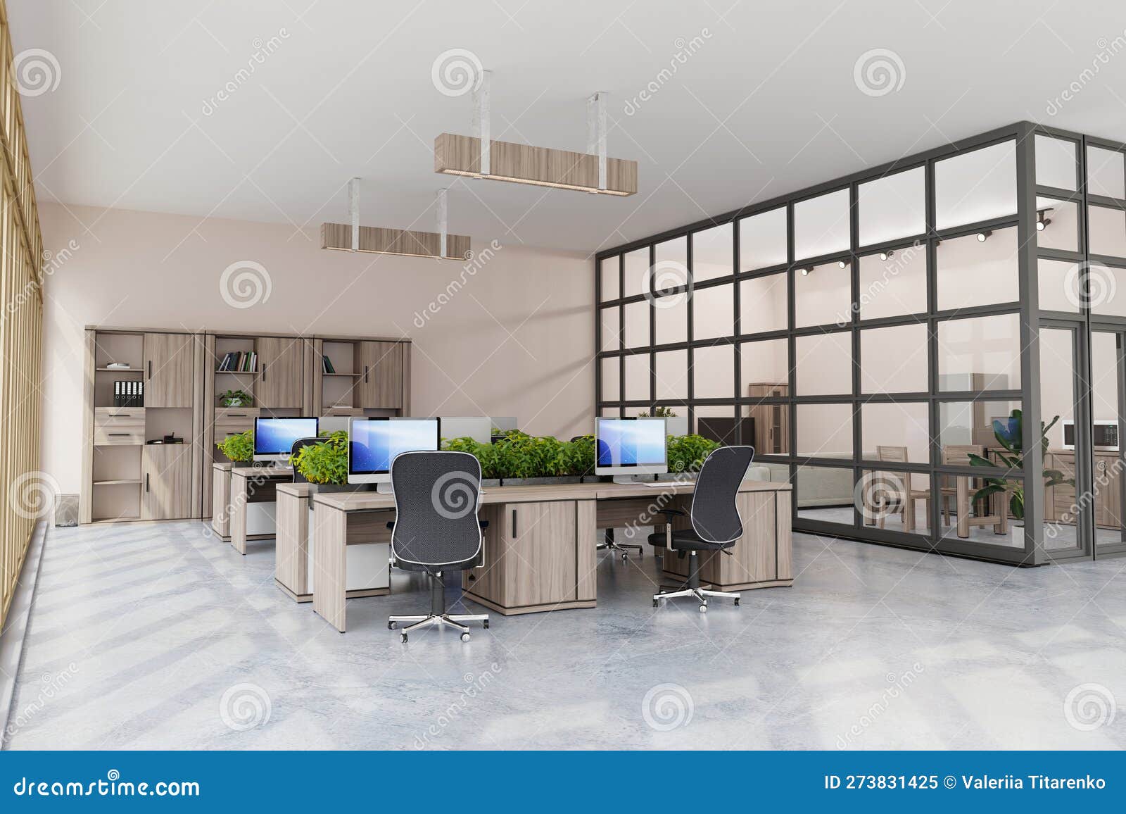 3D Office Interior, Work Place, Computers, Tables and Cabinets ...
