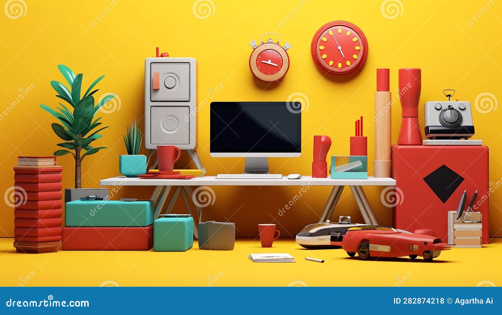 3D Office Objects. Minimal Pop Art Scene. High Quality Render Created with Generative Ai. Stock ...