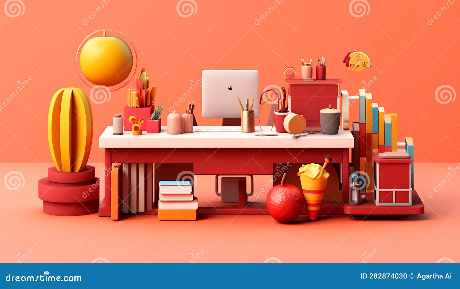 3D Office Objects. Minimal Pop Art Scene. High Quality Render Created with Generative Ai. Stock ...