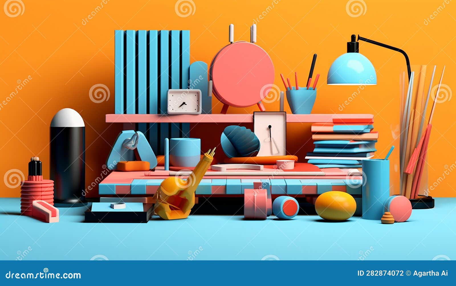 3D Office Objects. Minimal Pop Art Scene. High Quality Render Created with Generative Ai. Stock ...