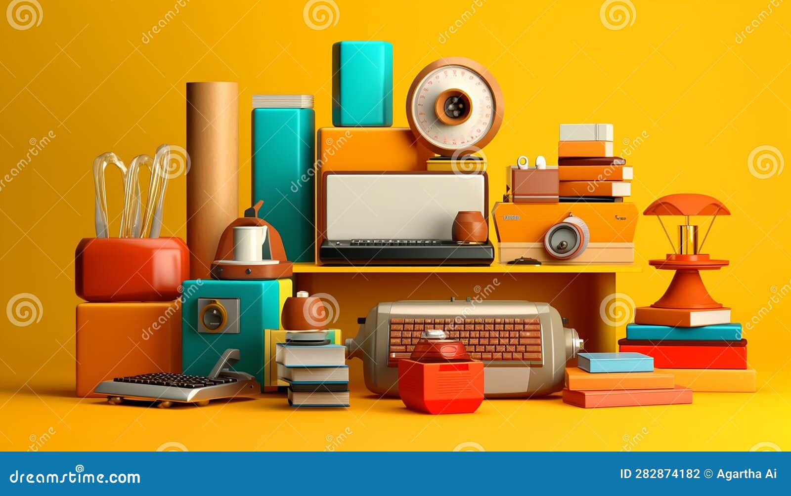 3D Office Objects. Minimal Pop Art Scene. High Quality Render Created with Generative Ai. Stock ...