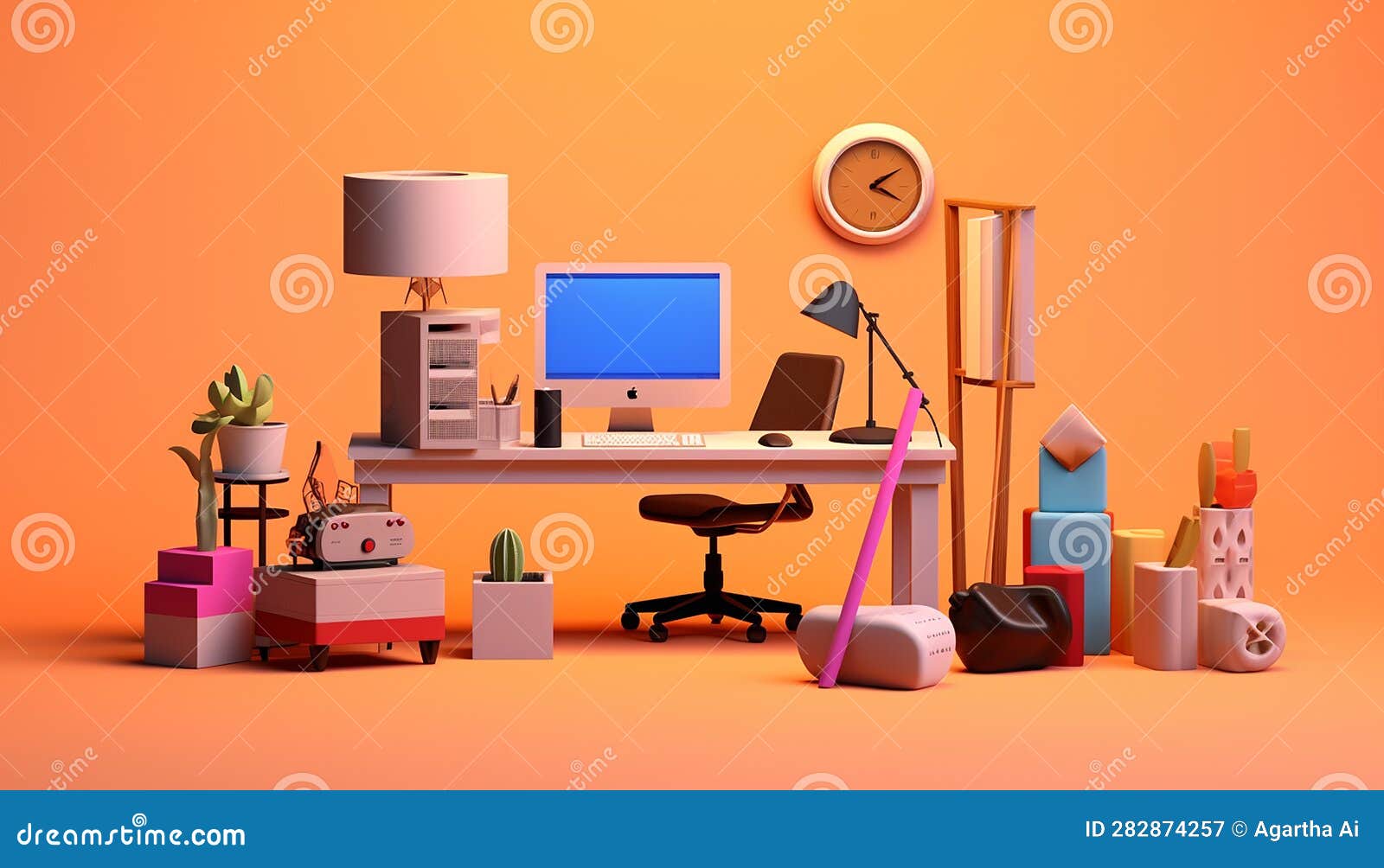 3D Office Objects. Minimal Pop Art Scene. High Quality Render Created with Generative Ai. Stock ...