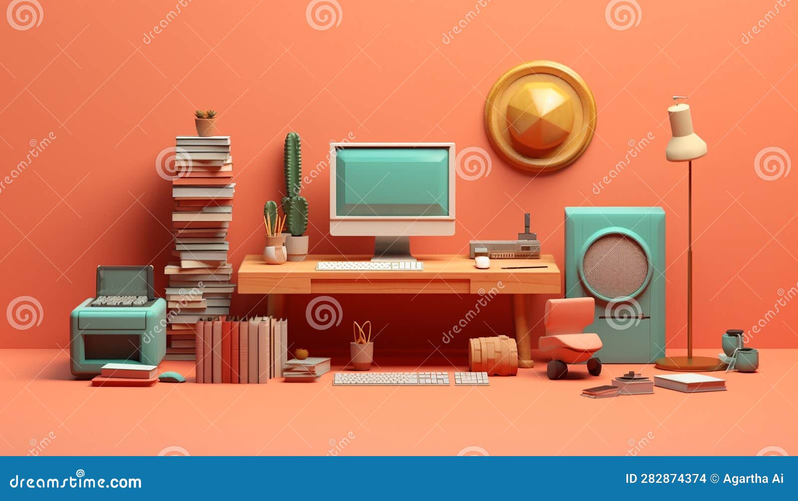 3D Office Objects. Minimal Pop Art Scene. High Quality Render Created with Generative Ai. Stock ...
