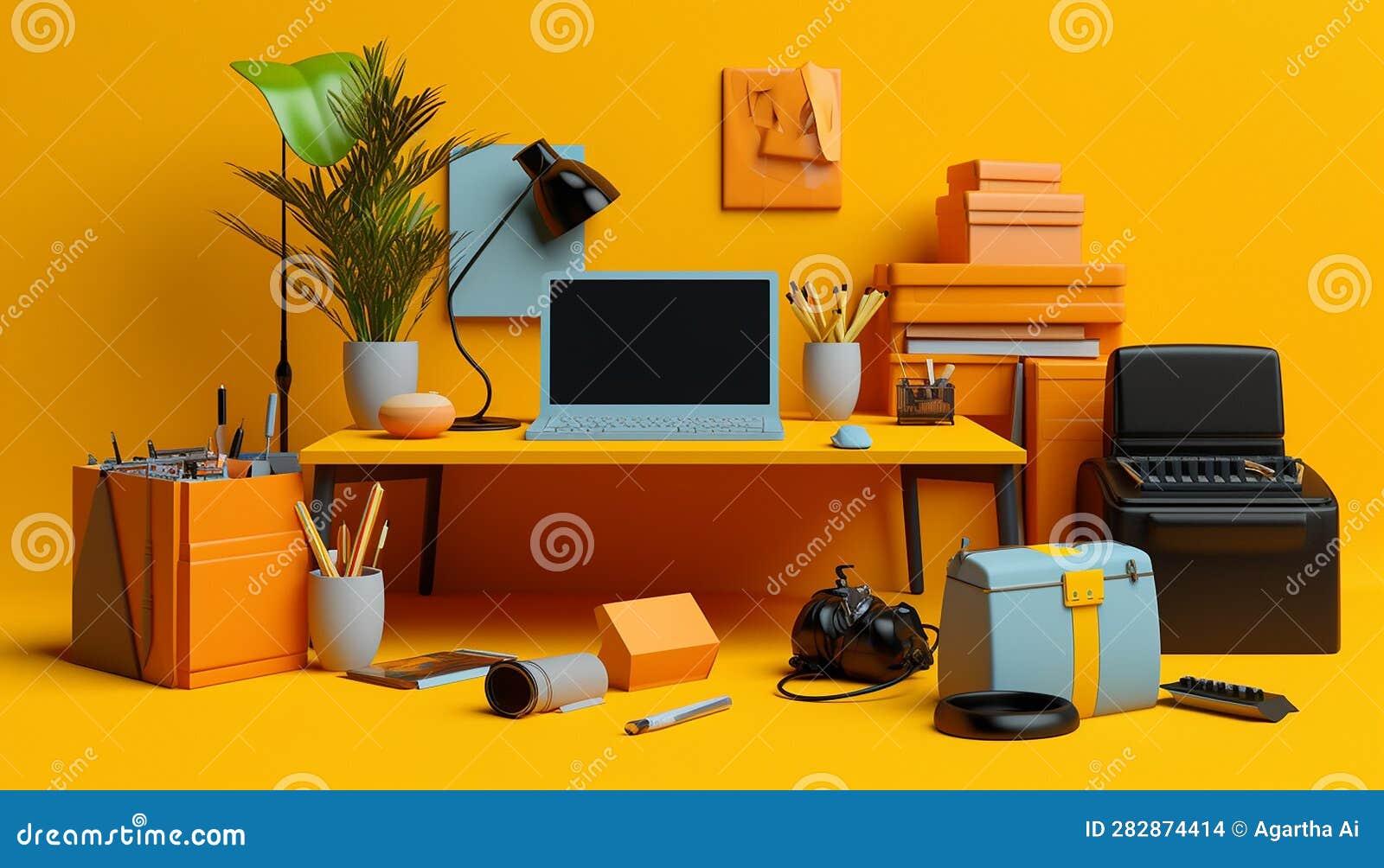 3D Office Objects. Minimal Pop Art Scene. High Quality Render Created ...