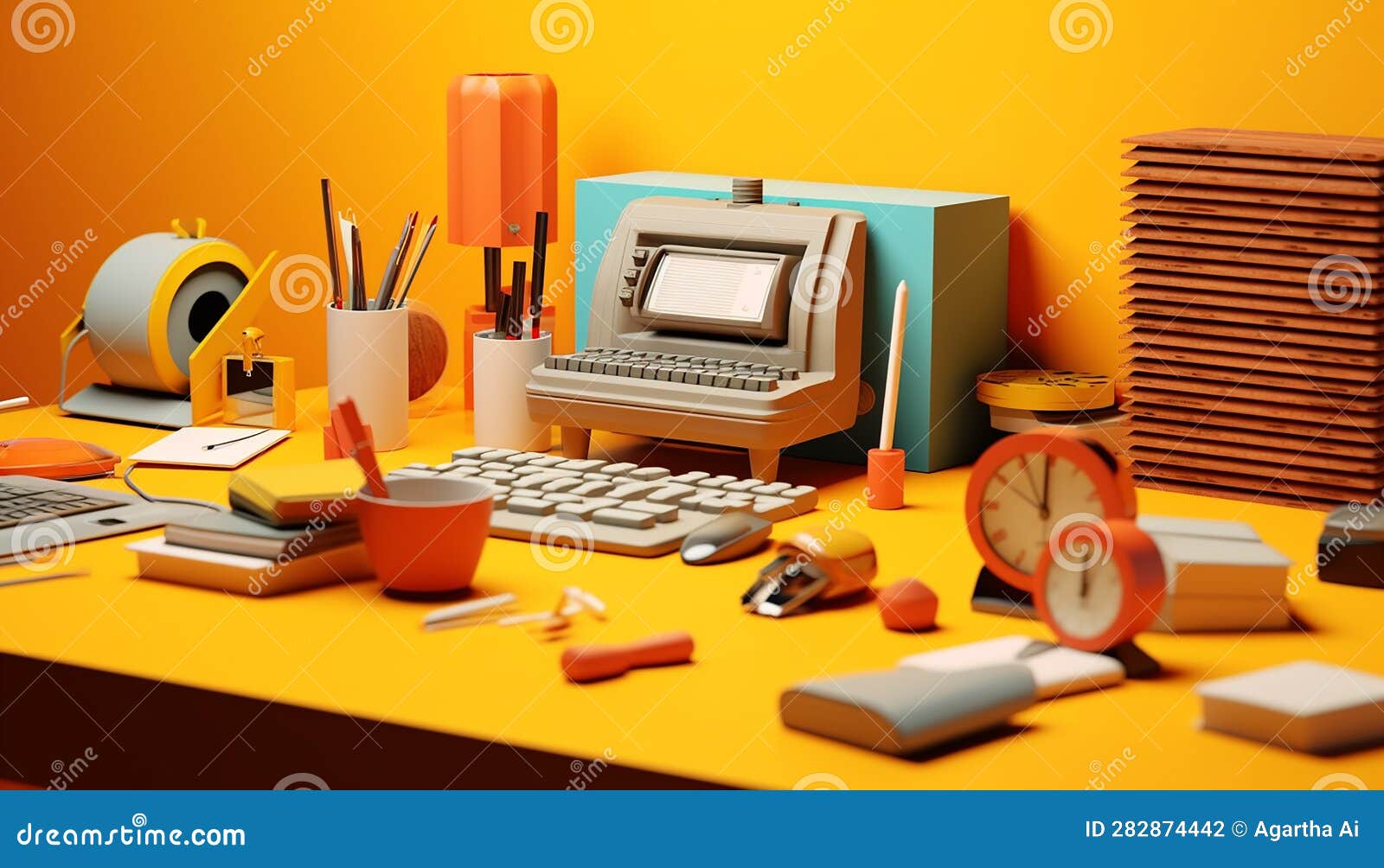 3D Office Objects. Minimal Pop Art Scene. High Quality Render Created ...