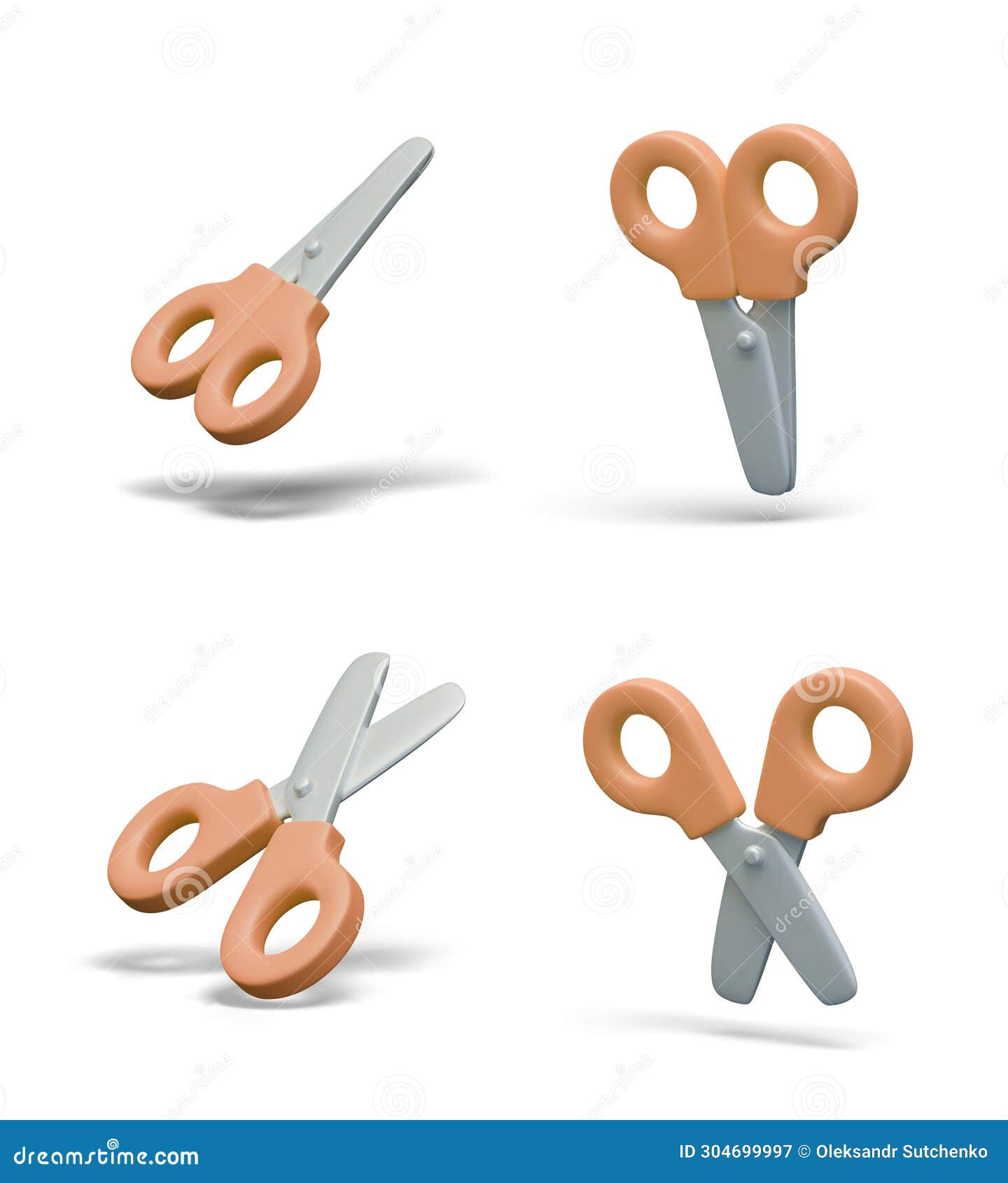 3D Office Scissors in Open and Closed Position. Set of Vector Objects ...