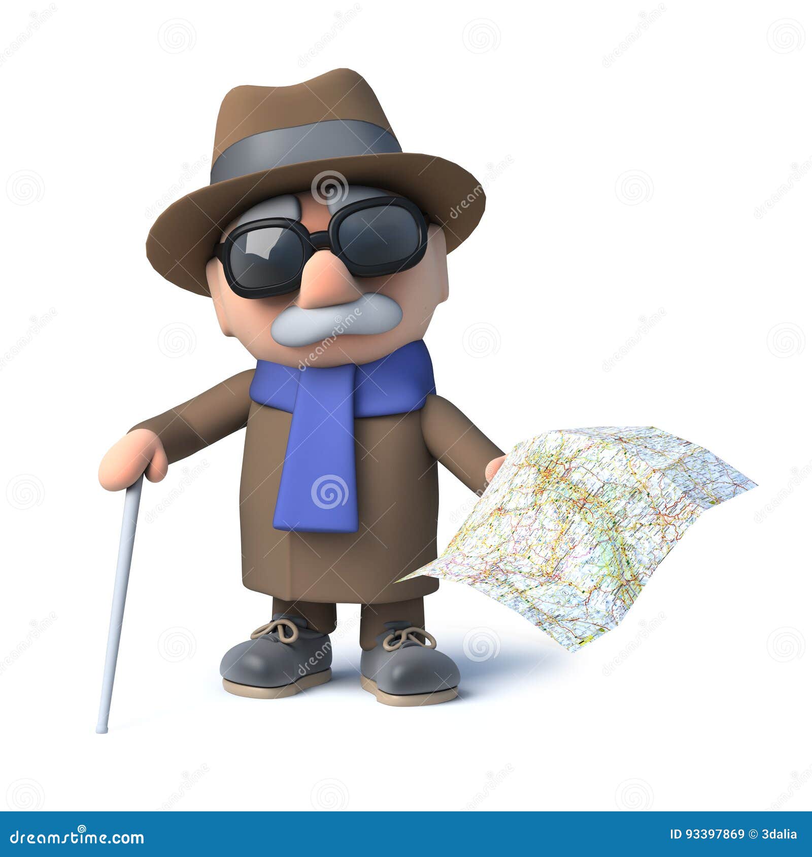 3d Old Blind Man Holding a Map Stock Illustration - Illustration of ...